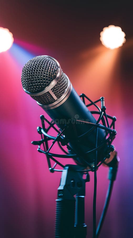 Scene Professional Microphone on Stage, Recording Studio Background ...