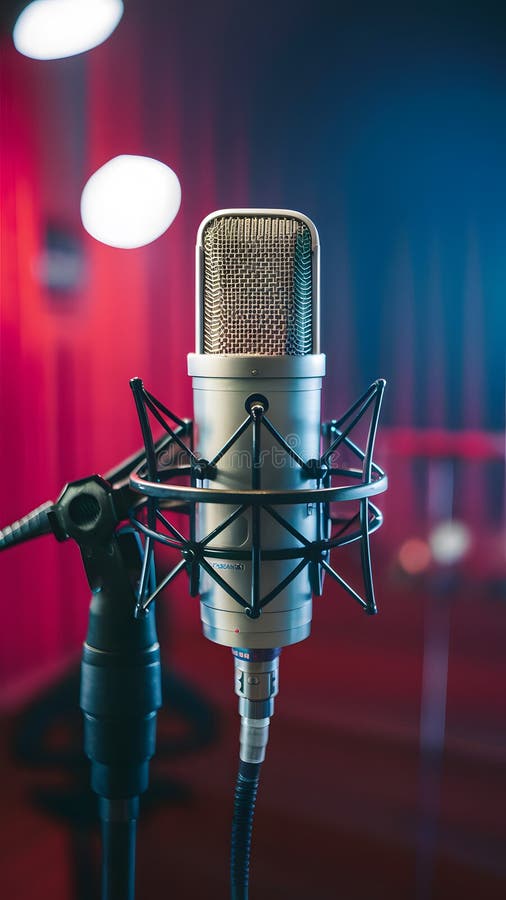 Scene Professional Microphone on Stage, Recording Studio Background ...