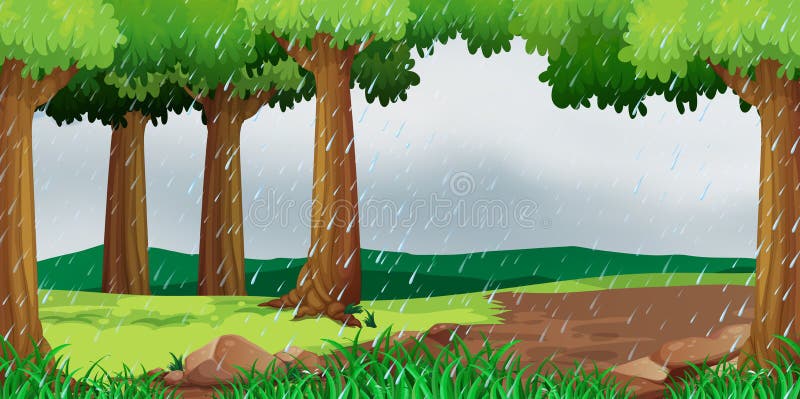Scene with Raining in the Park Stock Vector - Illustration of scenery ...