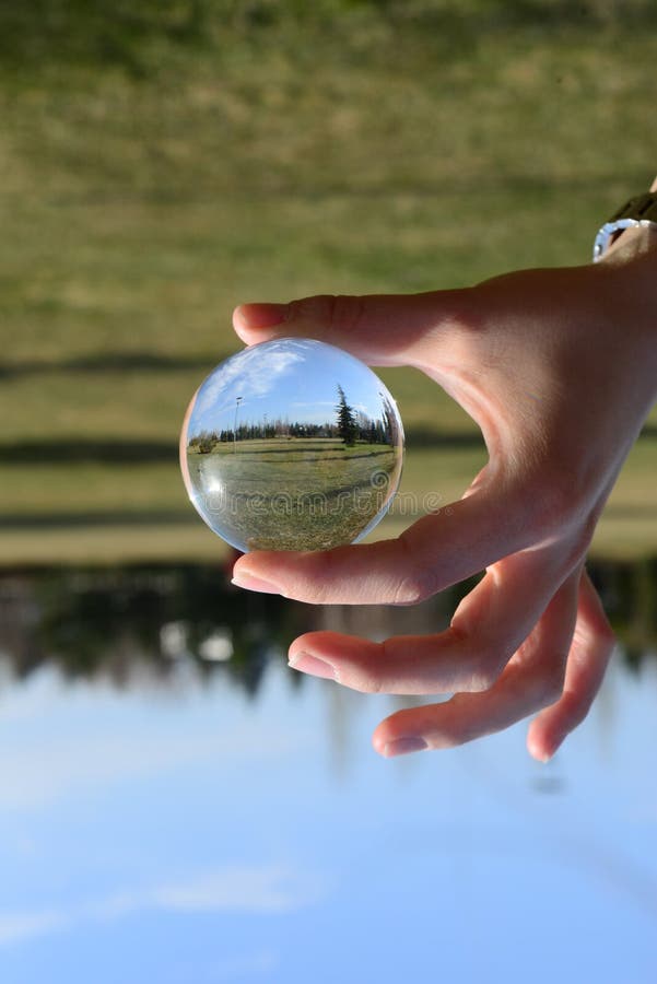 Scene Reflection Beyond Glass Sphere Stock Photo - Image of circle ...