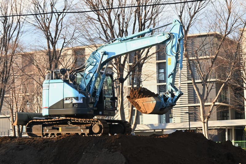 Scene of Road Construction by Hydraulic Excavator. Stock Image - Image ...