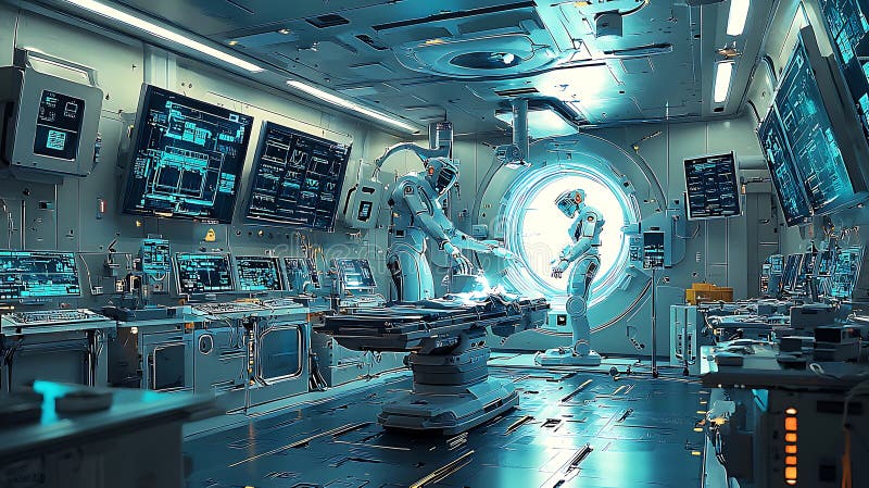 Scene of Robotic Surgery in High Tech Operating Room, Showcasing ...