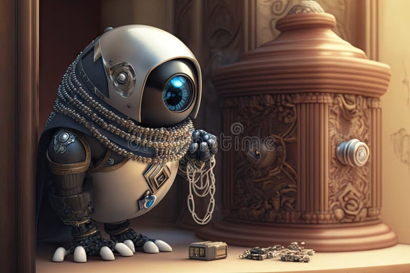 Scene of Robotic Thief in the Act of Stealing Valuable Jewel, with ...