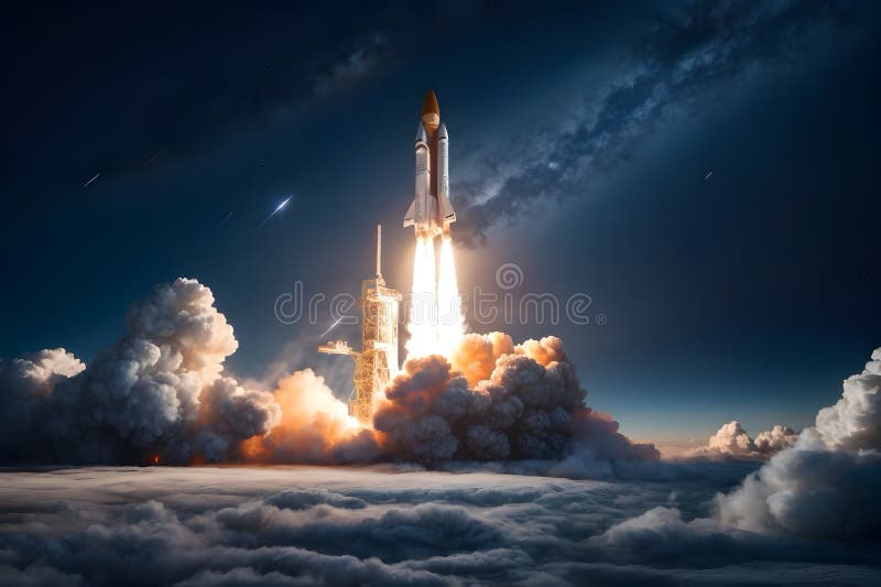 A Scene of a Rocket Launching at Night Stock Photo - Image of rocket ...