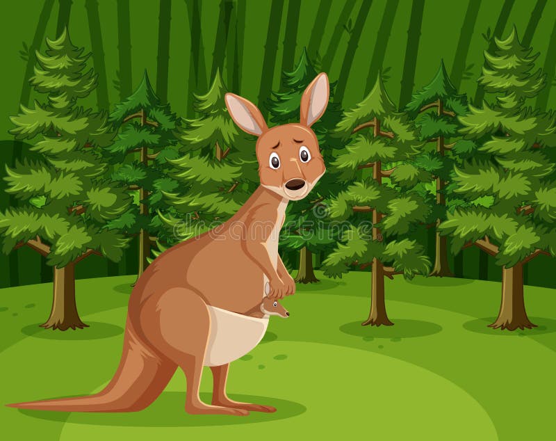 Scene with Sad Kangaroo in the Big Forest Stock Vector - Illustration ...