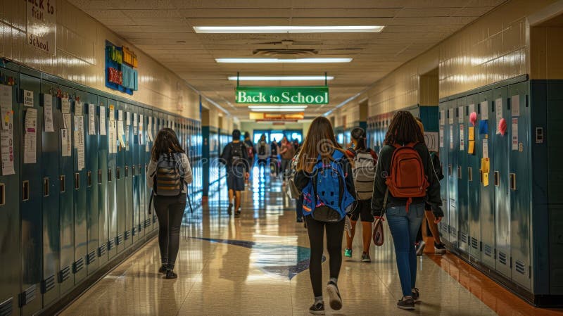 Scene is that of a School Day, with Students Carrying Backpacks ...
