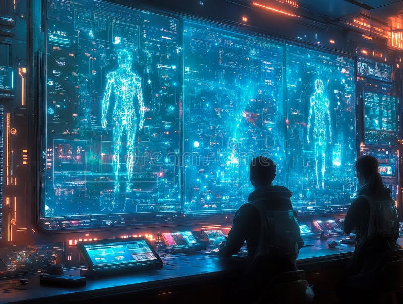 Scene from a Sci-fi Setting, Depicting Two Individuals at a Command ...