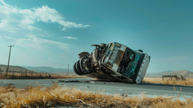 Scene of a Semi-truck Flipped Over Stock Illustration - Illustration of ...