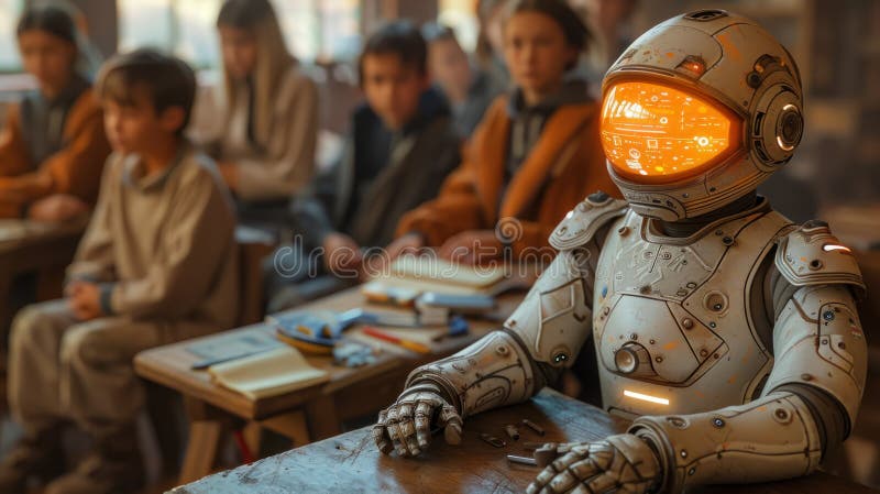 A Scene Set in a Futuristic Classroom Where a Boy Presents His AI Robot ... A Scene Set in a Futuristic Classroom Where a Boy Presents His AI Robot ...