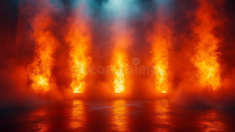 A Scene with Several Pillars of Flame Rising from the Floor. the Fire ...