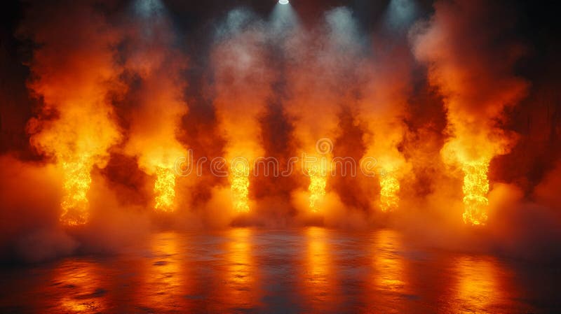 A Scene with Several Pillars of Flame Rising from the Floor. the Fire ...