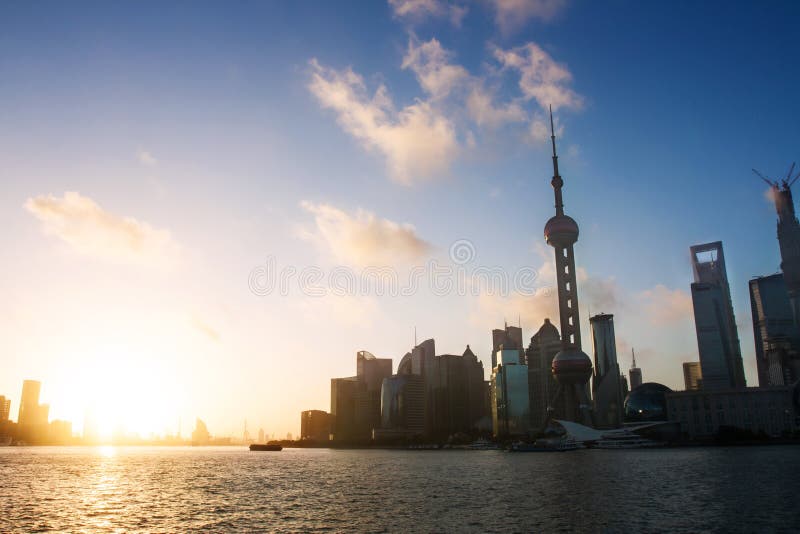 Scene of Shanghai with Sunset Stock Image - Image of built, pudong ...