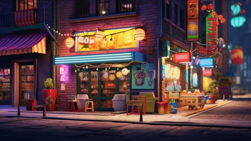 The Scene of the Snack Street with Various Shops Stock Photo - Image of ...