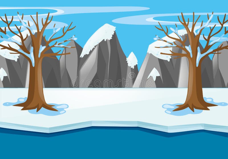 Winter river Scene stock vector. Illustration of purple - 1645798