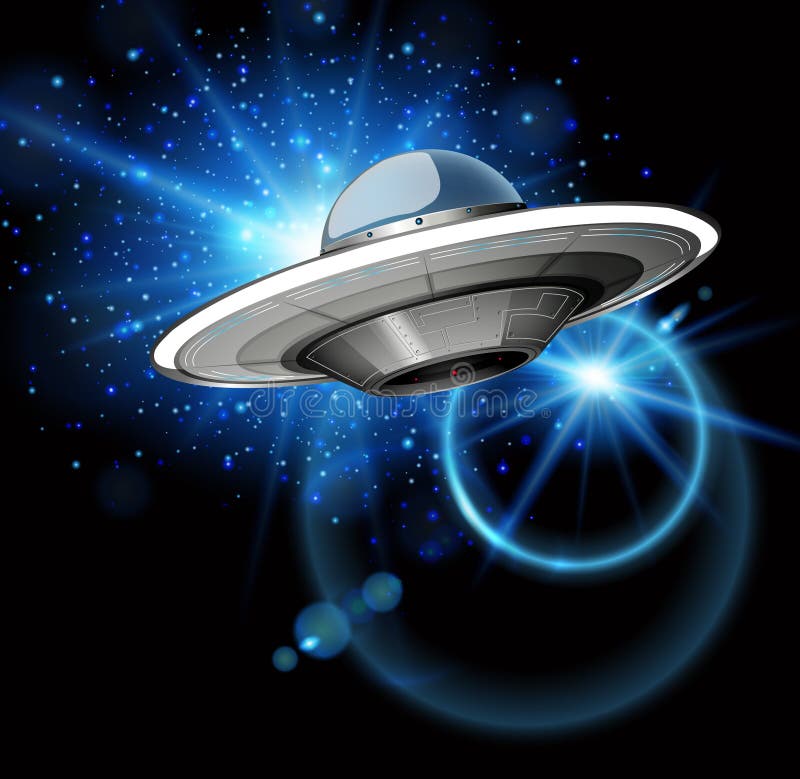 Scene with Spaceship Flying in the Dark Galaxy Stock Vector ...