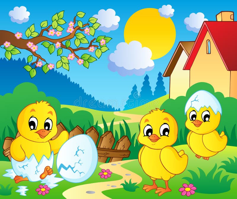 Scene with Spring Season Theme 1 Stock Vector - Illustration of chicken ...
