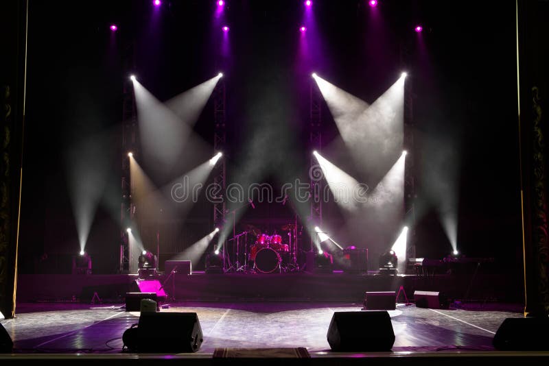 Scene, Stage Light with Colored Spotlights and Smoke Stock Image ...