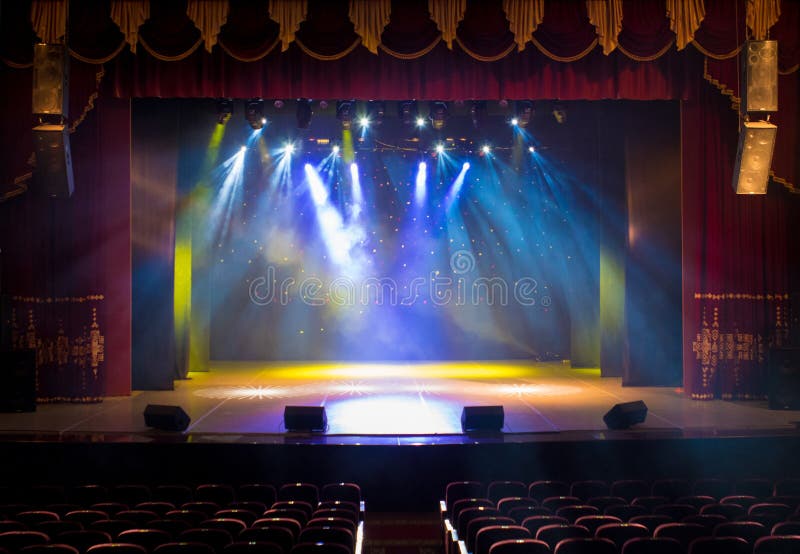Scene, Stage Light with Colored Spotlights Stock Image - Image of ...