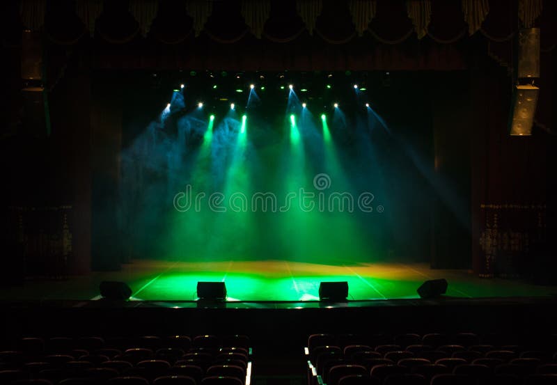 Scene, Stage Light with Colored Spotlights Stock Image - Image of ...