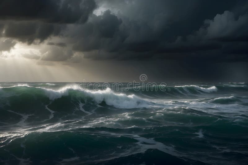 A Scene of a Stormy Sea with Rain Clouds Stock Photo - Image of ...