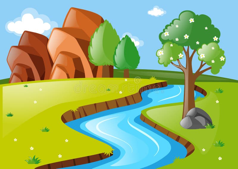 Stream Running Water Stock Illustrations – 202 Stream Running Water ...