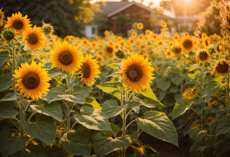 A Scene of Sunflowers Blooming Under the Sun Stock Image - Image of ...