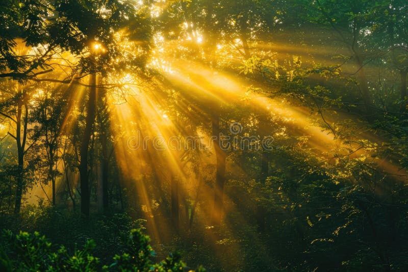 Scene Sunlight Shining Treetops Dense Forest Stock Photos - Free ...