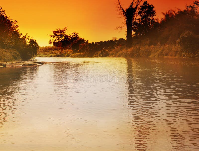 Scene of Sunset Colour Background at the River in Countryside Stock ...