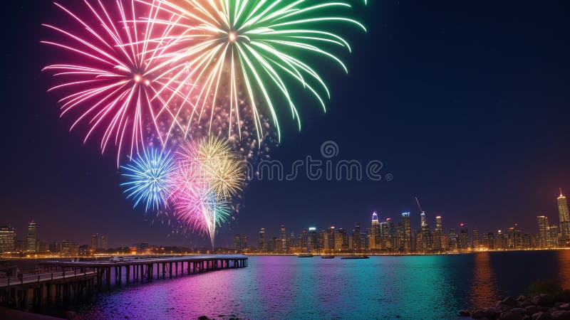 A Scene of a Thoughtfully Composed Fireworks Display in the Night Sky ...