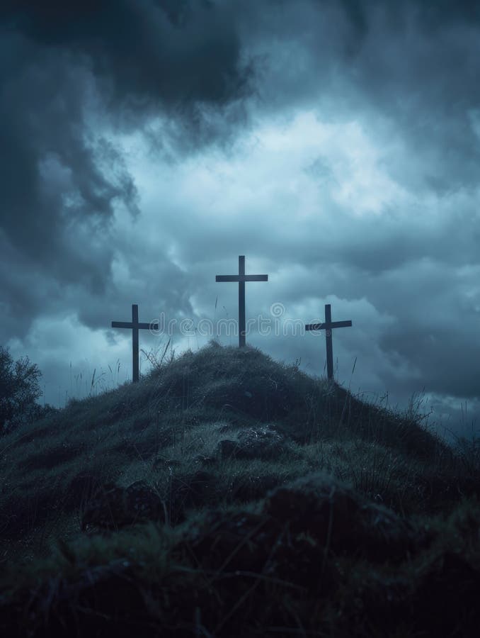 Three crosses on hill stock photo. Image of hill, nature - 375851460