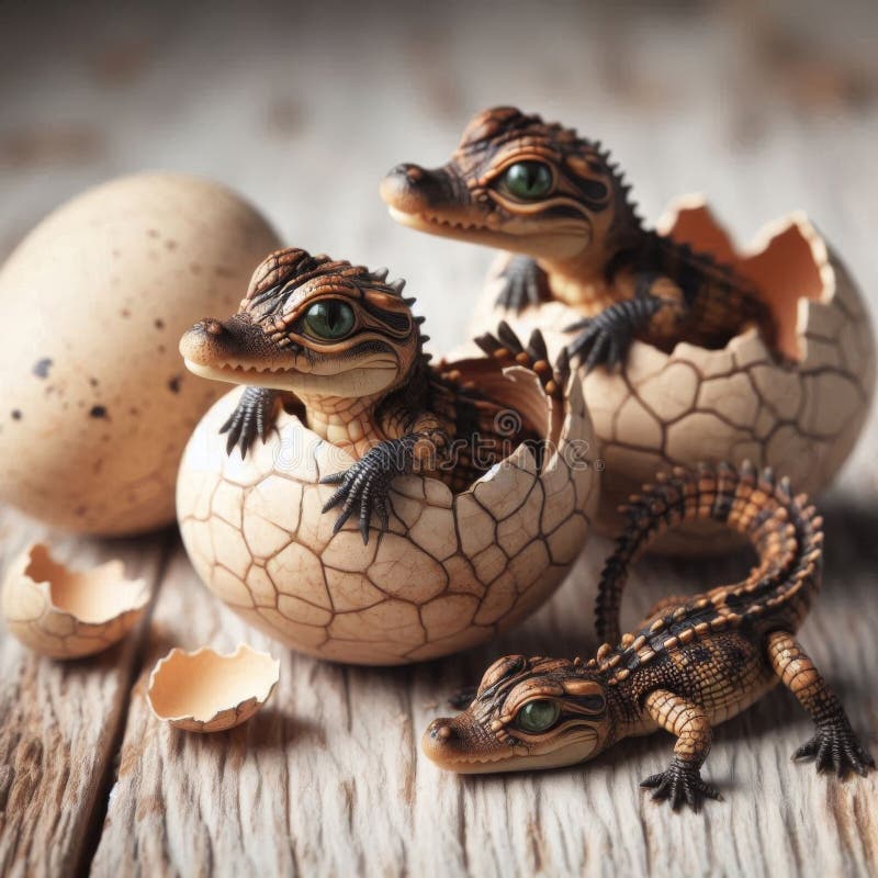 A Scene of Tiny Baby Crocodiles Emerging from Their Eggs Stock ...