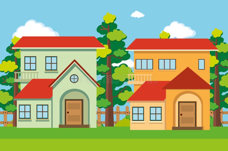 Scene with Two Houses in Park Stock Vector - Illustration of home ...