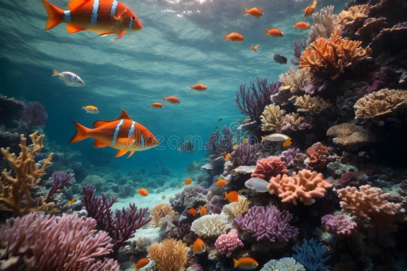 A Scene of Underwater Coral Reefs with Tiny Little Fishes Stock Photo ...