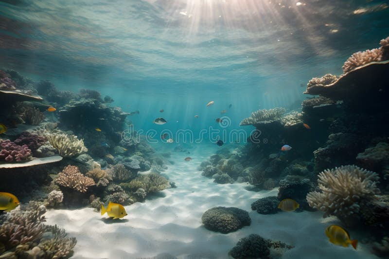 A Scene of Underwater Coral Reefs with Tiny Little Fishes Stock Photo ...