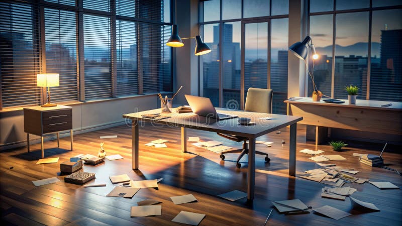 A Desolate Workspace Shattered Dreams and Unfinished Business Reflect a ...