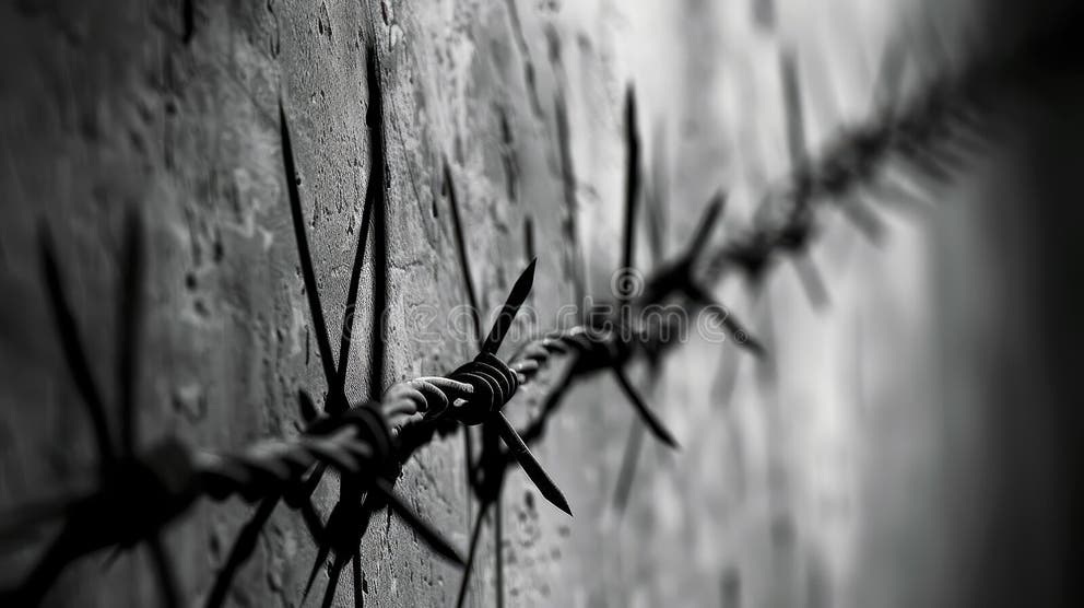 A Scene Unfolds with Three Wires Casting Shadows Over a Desolate Prison ...