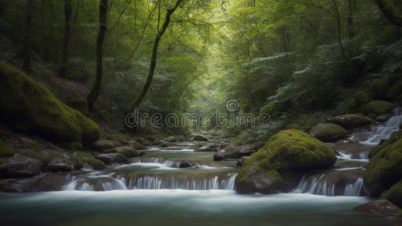 A Scene of a Visually Mesmerizing Stream in a Forest AI Generative ...