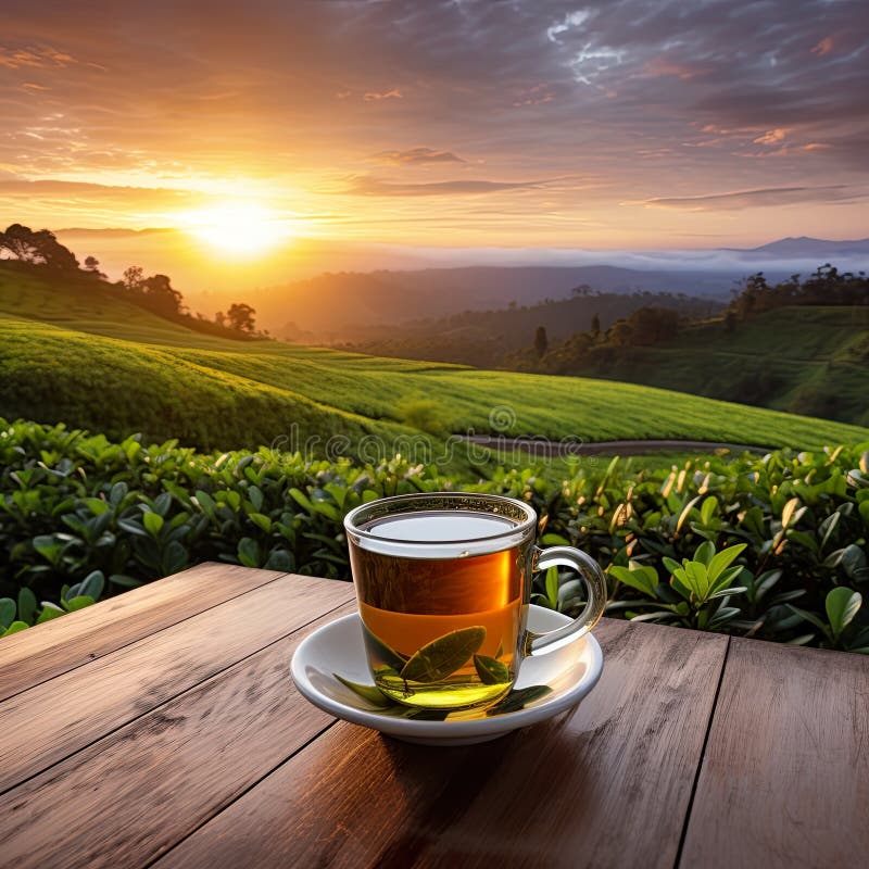 Scene Where a Cup of Tea is Placed on a Table, and Beyond Lies a ...