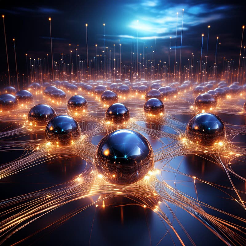 A Scene Where Glass Balls are Connected by Glowing Electric Currents ...