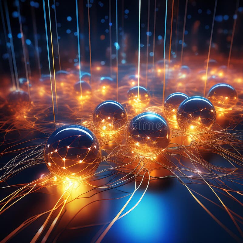 A Scene Where Glass Balls are Connected by Glowing Electric Currents ...