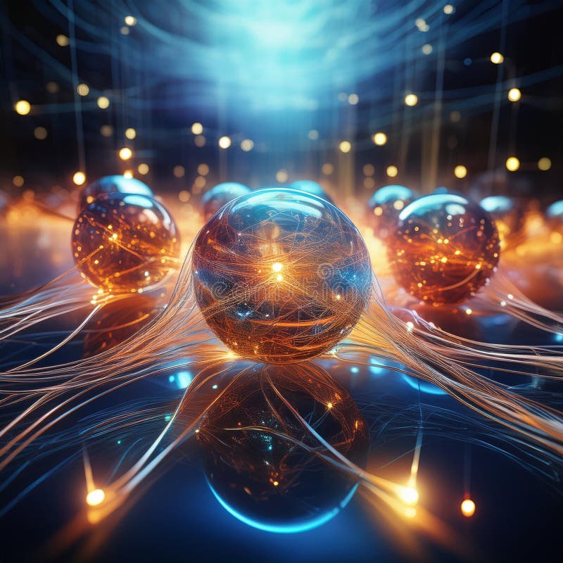 A Scene Where Glass Balls are Connected by Glowing Electric Currents ...