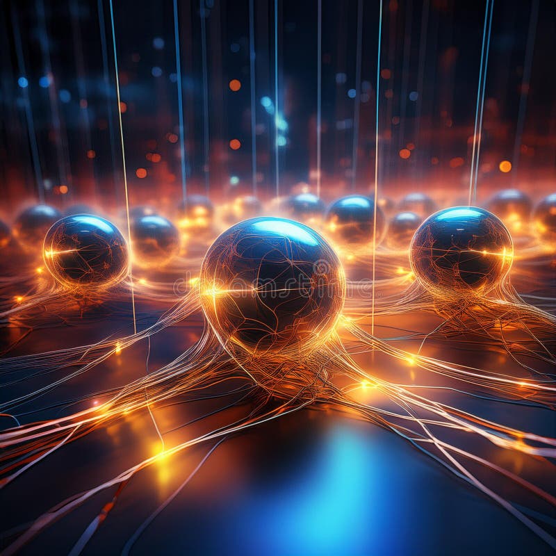 A Scene Where Glass Balls are Connected by Glowing Electric Currents ...