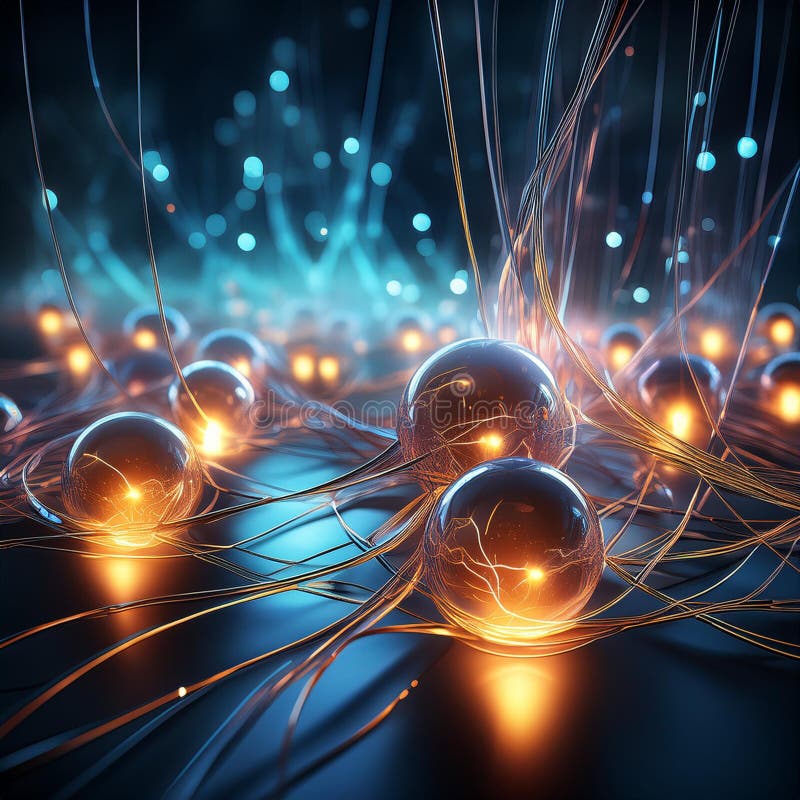 A Scene Where Glass Balls are Connected by Glowing Electric Currents ...