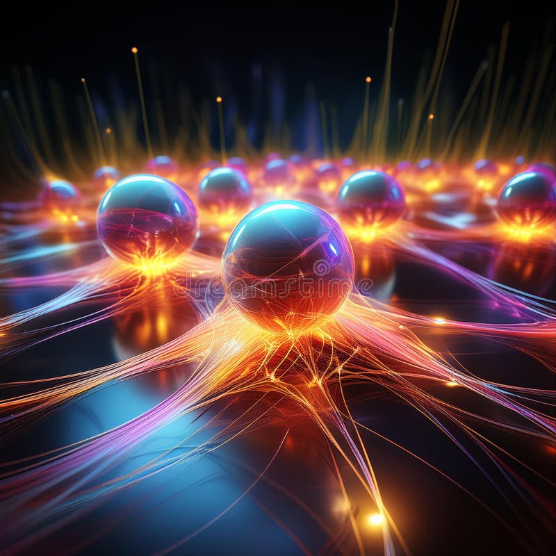 A Scene Where Glass Balls are Connected by Glowing Electric Currents ...