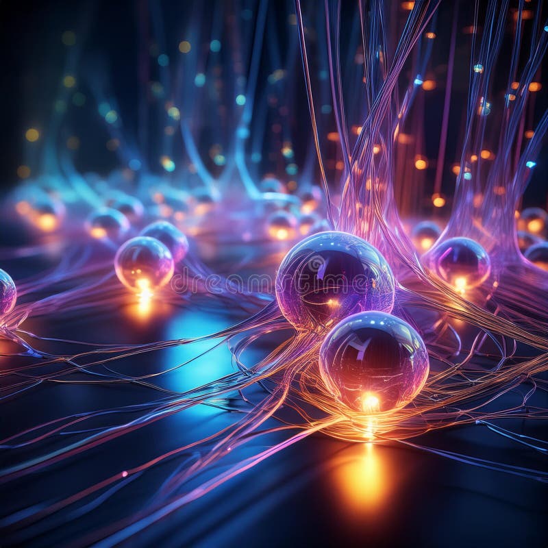 A Scene Where Glass Balls are Connected by Glowing Electric Currents ...