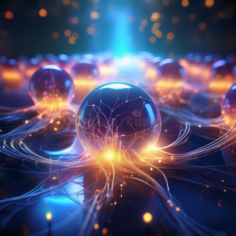 A Scene Where Glass Balls are Connected by Glowing Electric Currents ...