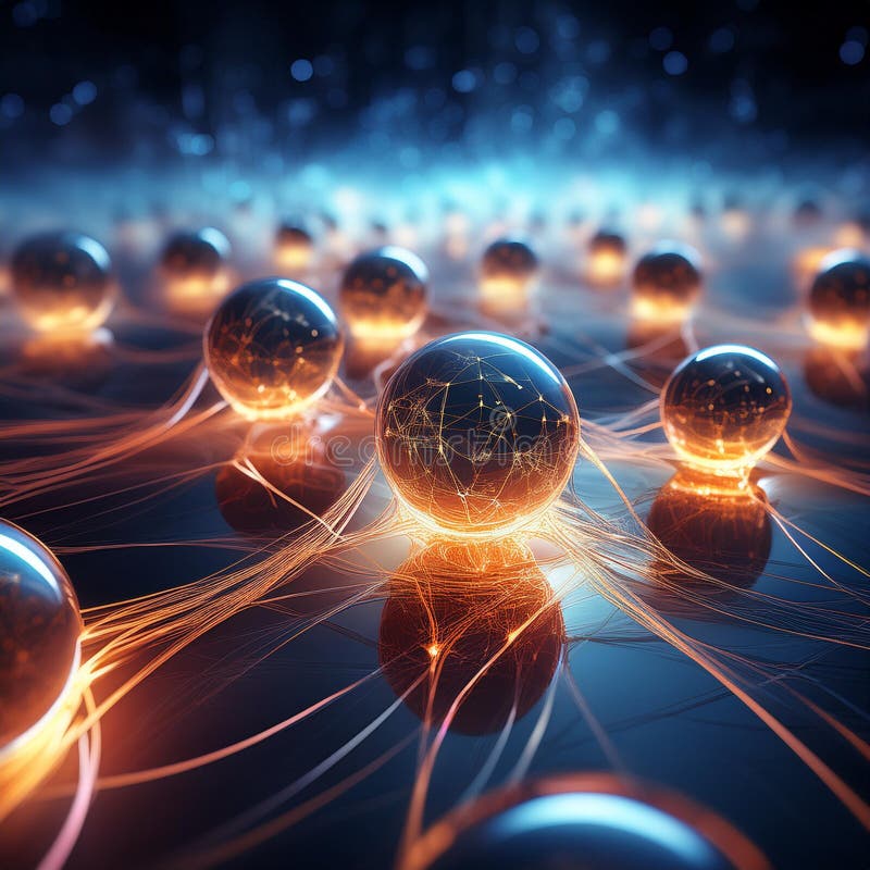 A Scene Where Glass Balls are Connected by Glowing Electric Currents ...