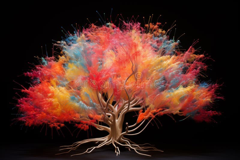 Scene Where a Willow-shaped Tree is Adorned with Multicolored Fireworks ...