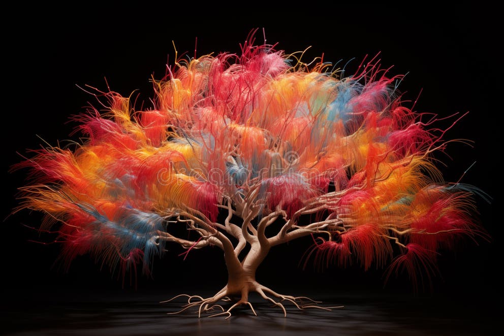 Scene Where a Willow-shaped Tree is Adorned with Multicolored Fireworks ...