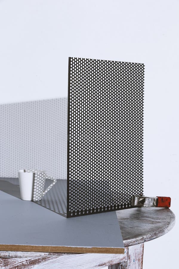 Scene of Ceramic Mug with Circle Shadow by Metal Sheet Stock Image ...